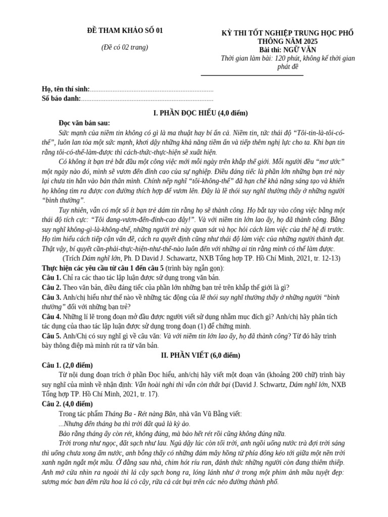 Đề Thi Tk 2025 Văn 12 | PDF