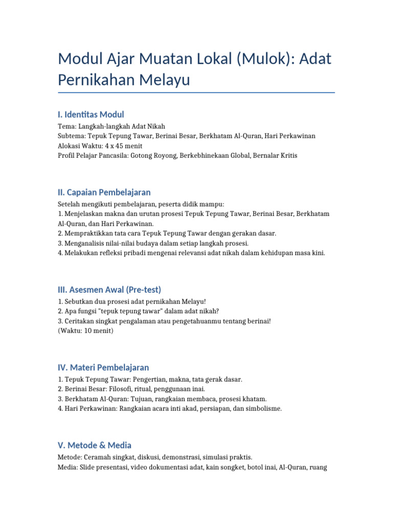 Modul Ajar Mulok Adat Nikah | PDF