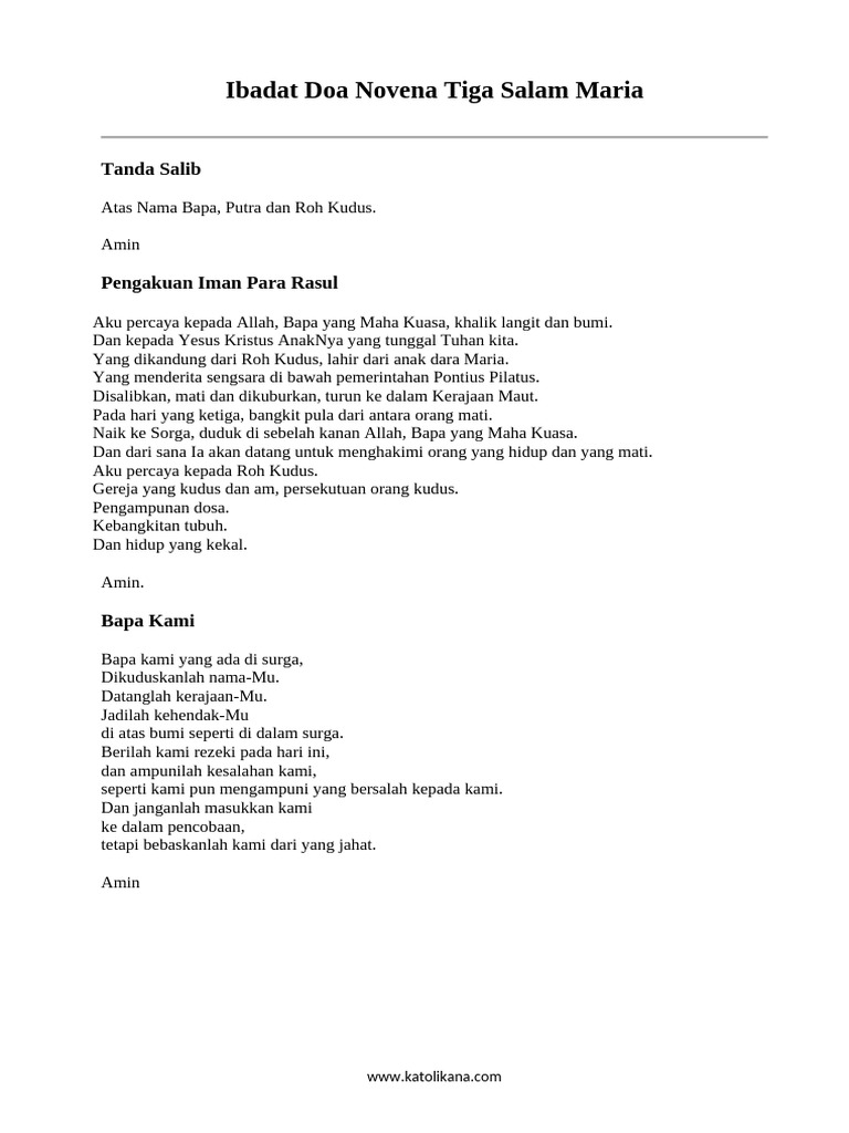 Panduan Doa Novena Tiga Salam Maria | PDF