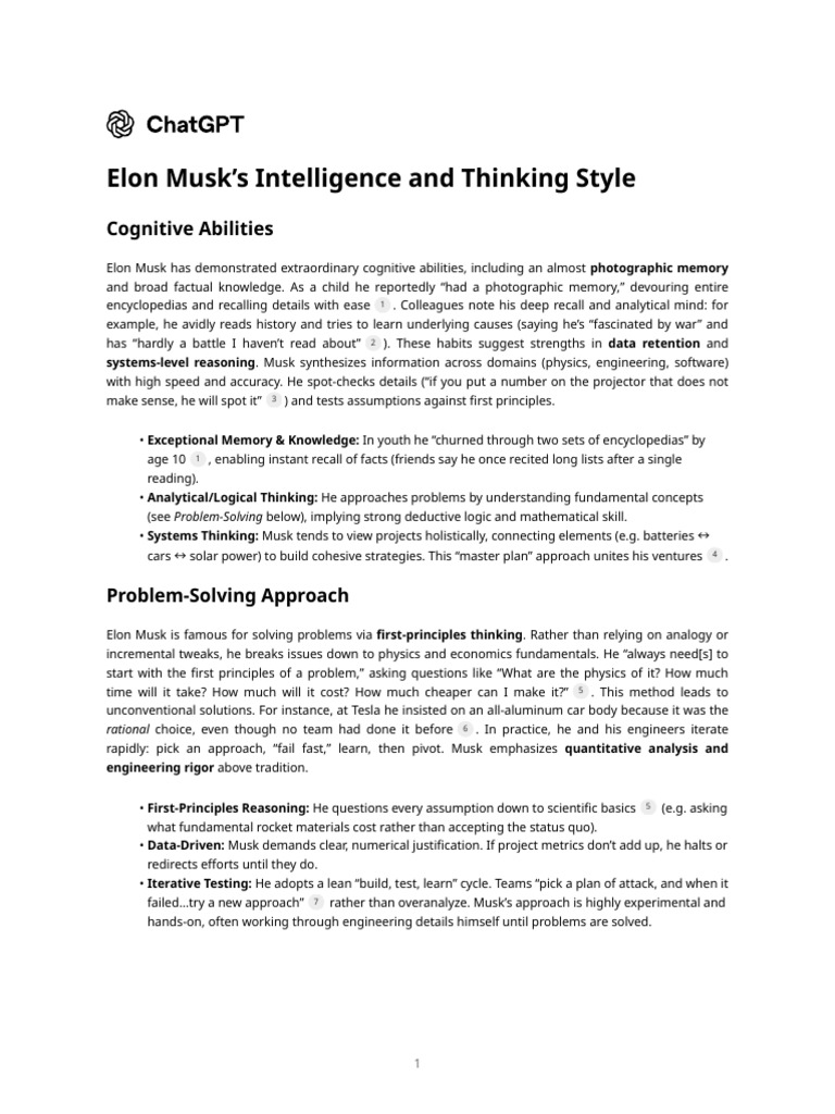 Elon Musk's Cognitive Mastery | PDF | Elon Musk | Thought