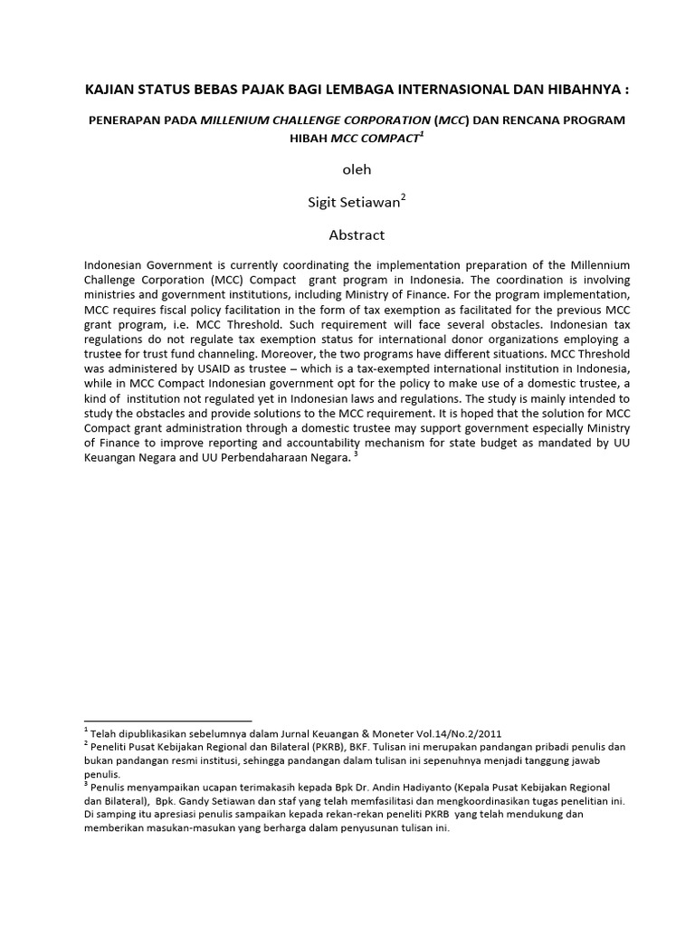 Status Bebas Pajak LI & MCC | PDF