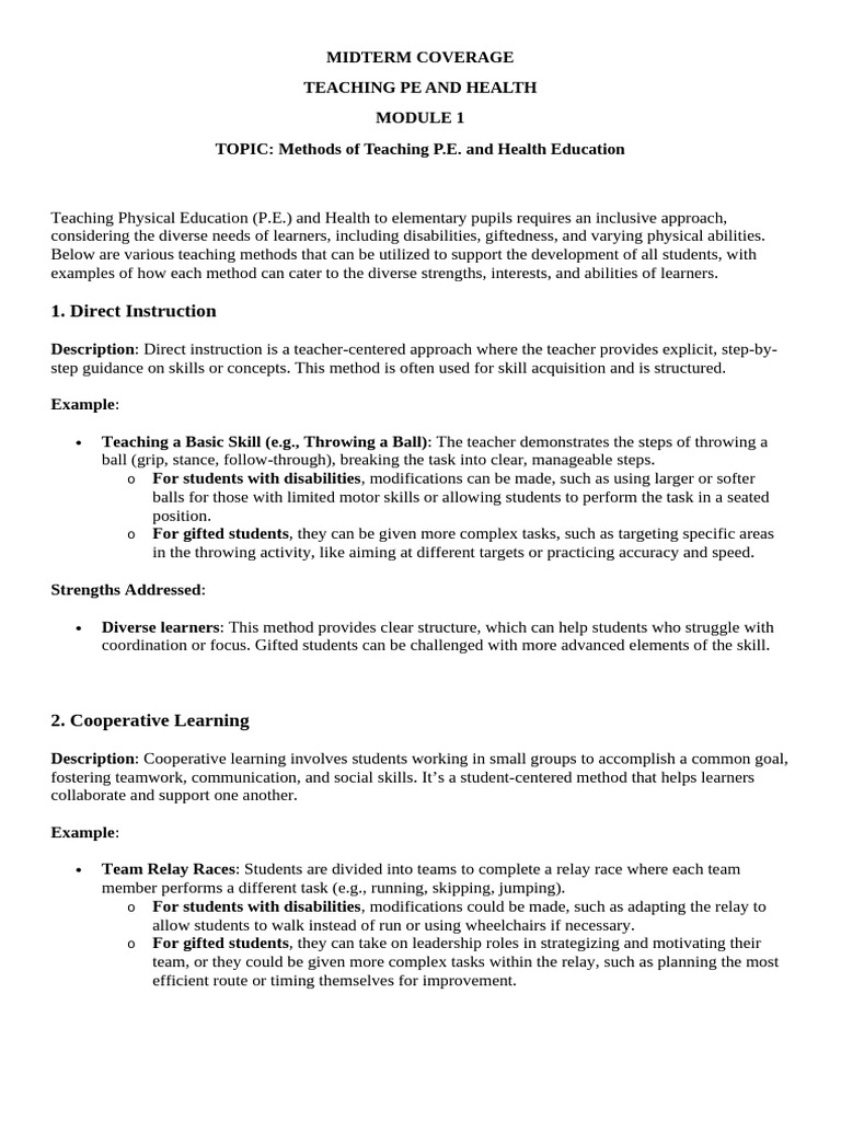 Midterm Coverage Pe and Health | PDF | Educational Assessment ...