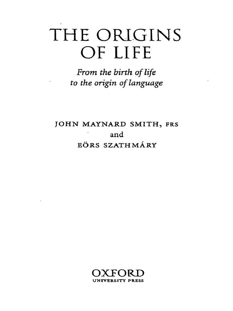 Maynard Smith y Szathmary The Origins of Life - From The Birth of Life ...