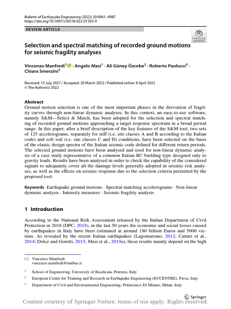 Selection and Spectral Matching of Recorded Ground | PDF | Spectral ...