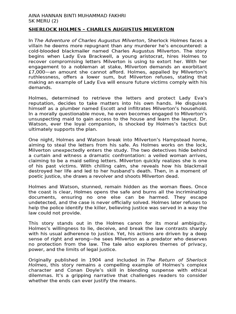 Sherlock Holmes Synopsis Hannan | PDF | Sherlock Holmes | Fictional Private Investigators