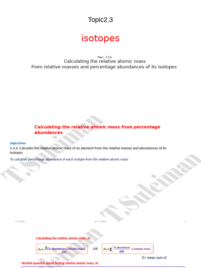 Calculating The Relative Atomic Mass | PDF | Isotope | Atoms