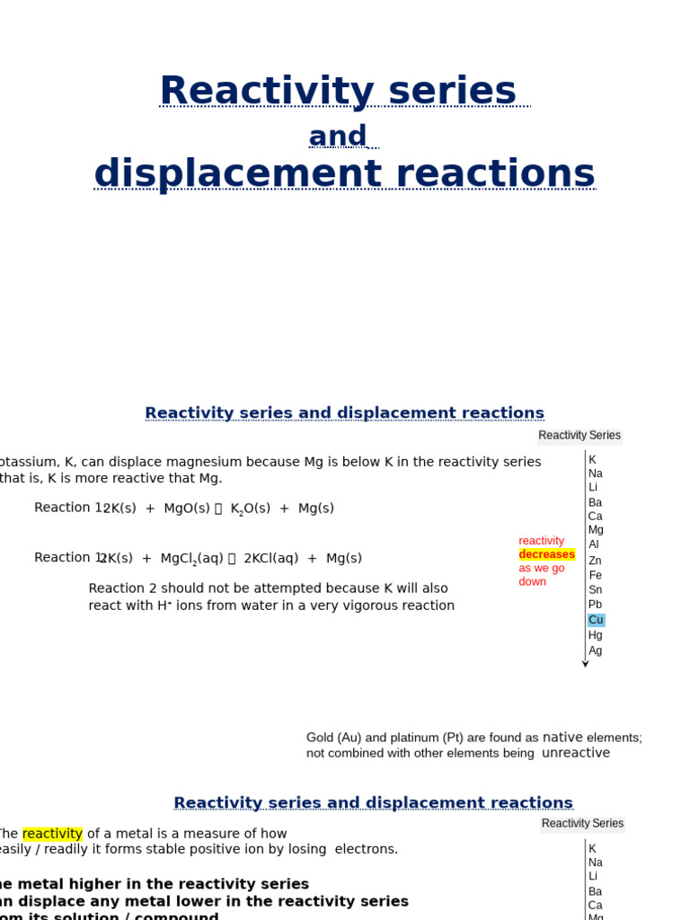 Displacement Reactions in Reactivity Series | PDF | Magnesium ...