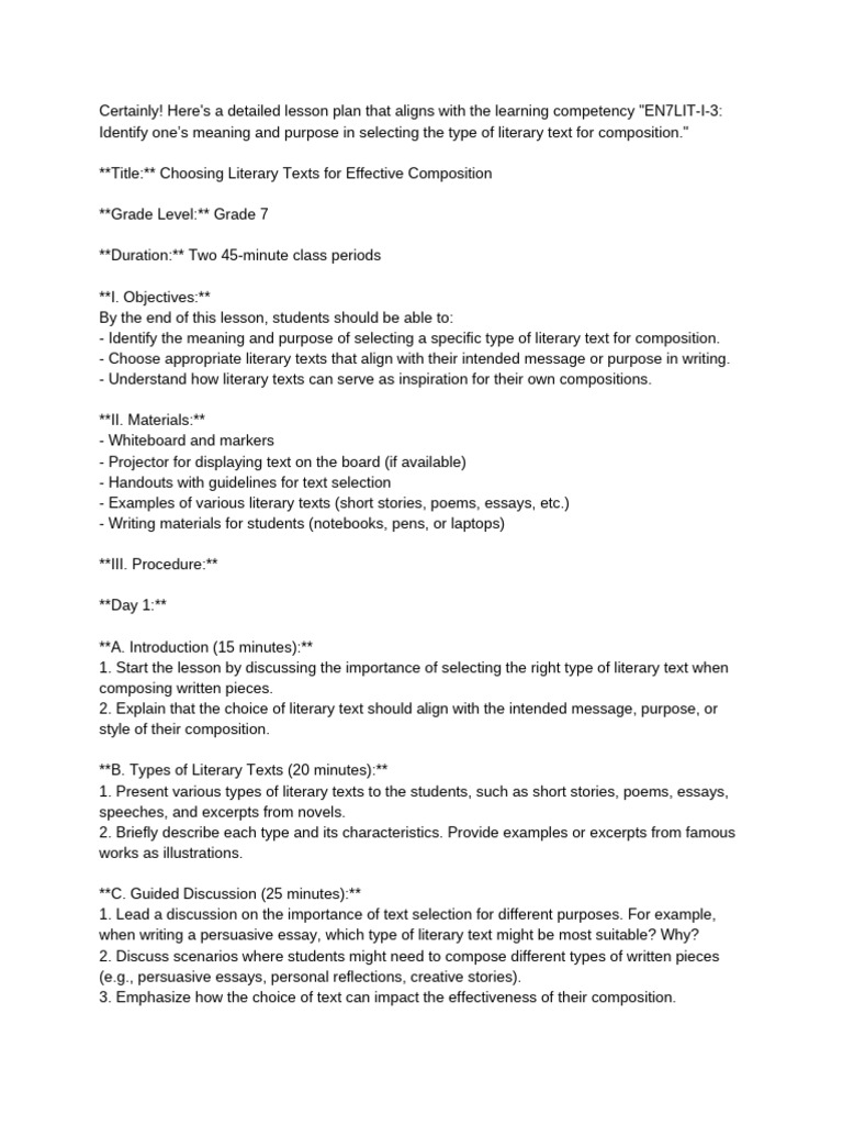 Choosing Literary Texts For Effective Composition | PDF | Essays ...