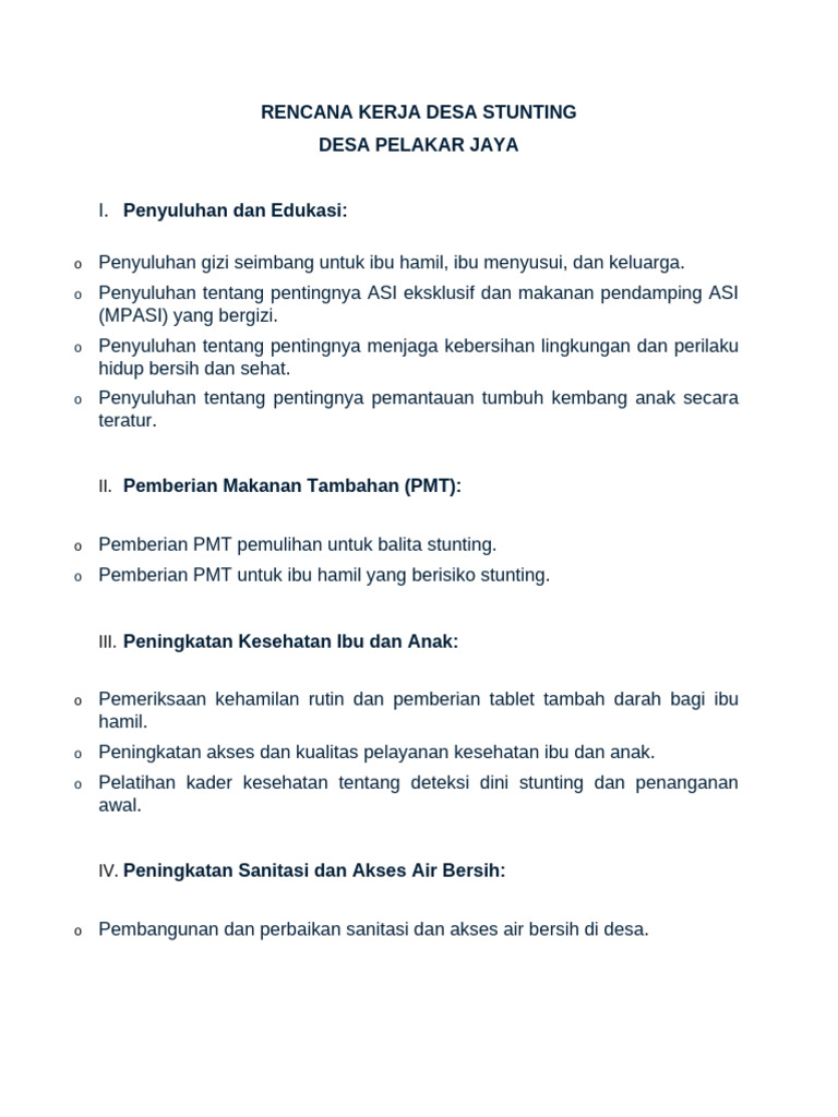 Rencana Kerja Desa Stunting | PDF