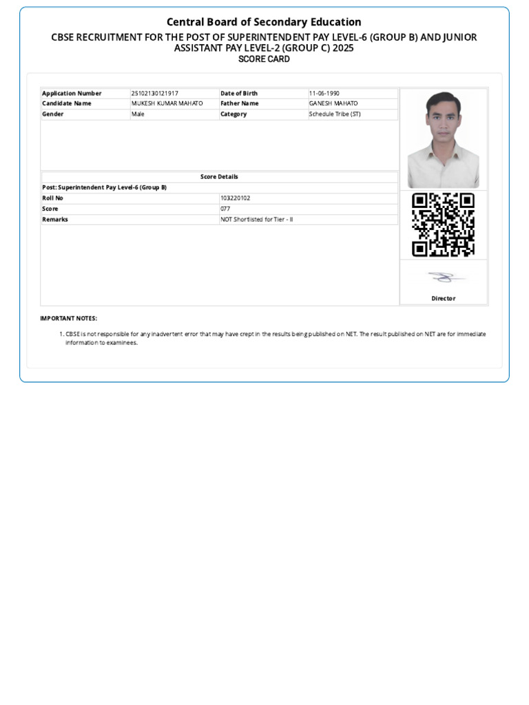 Admissions - Nic.in CBSERecruitment Applicant PreCounResult ViewResult ...