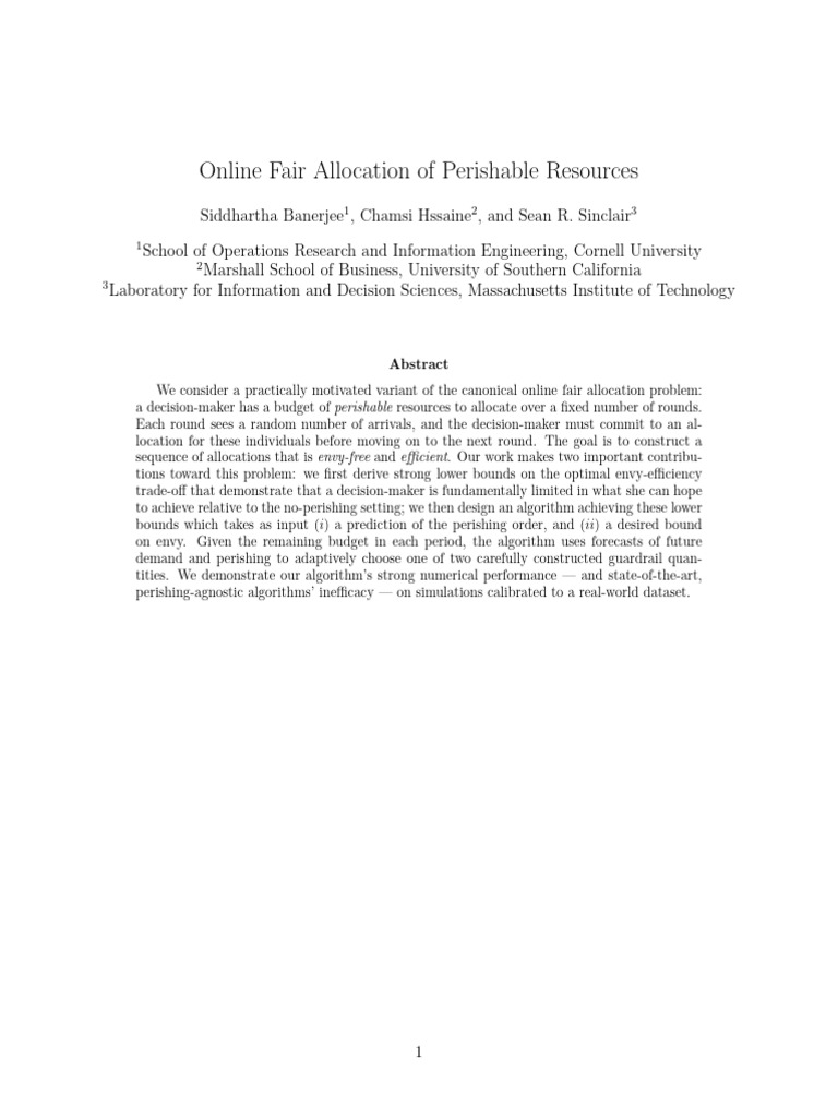 Online Fair Allocation Perishable Resources | PDF | Trade Off | Food Bank