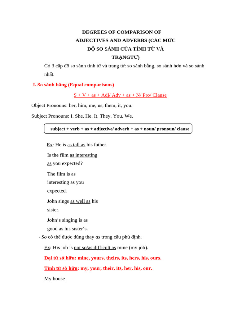 Degrees of Comparison of Adjectives and Adverbs | PDF | Adjective | Verb