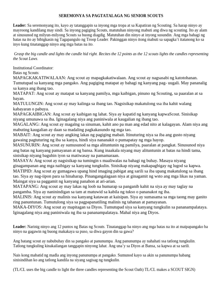 Seremonya Sa Pagtatalaga NG Senior Scouts | PDF