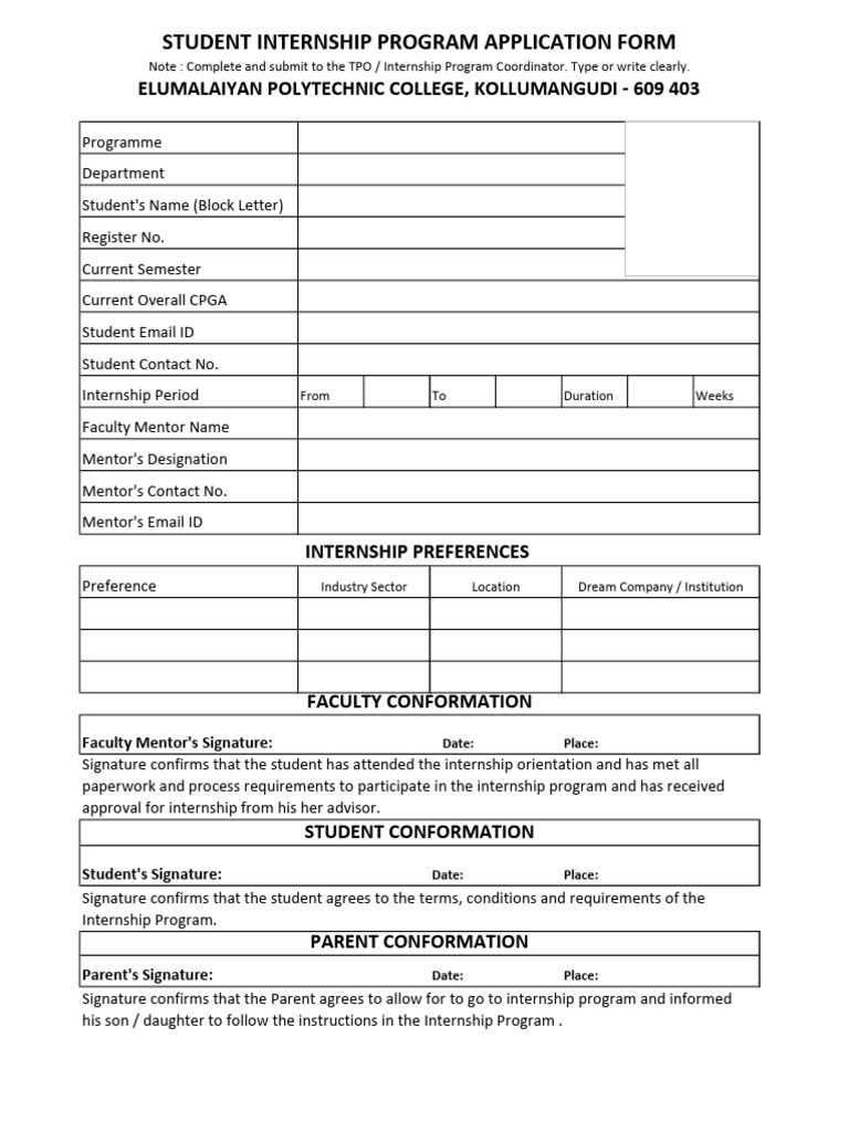 Internship Form | PDF