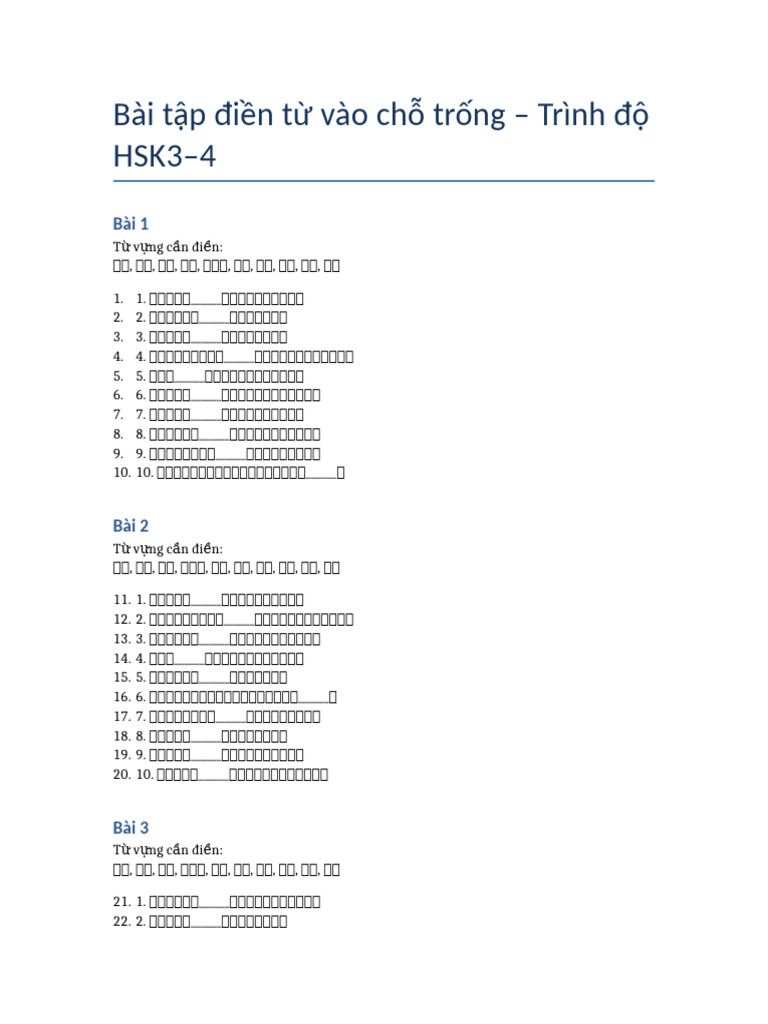 Bai_tap_dien_tu_HSK3-4 | PDF