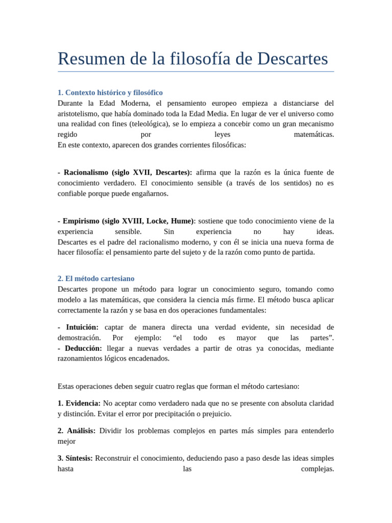 Resumen Filosofia Descartes | PDF | René Descartes | Verdad