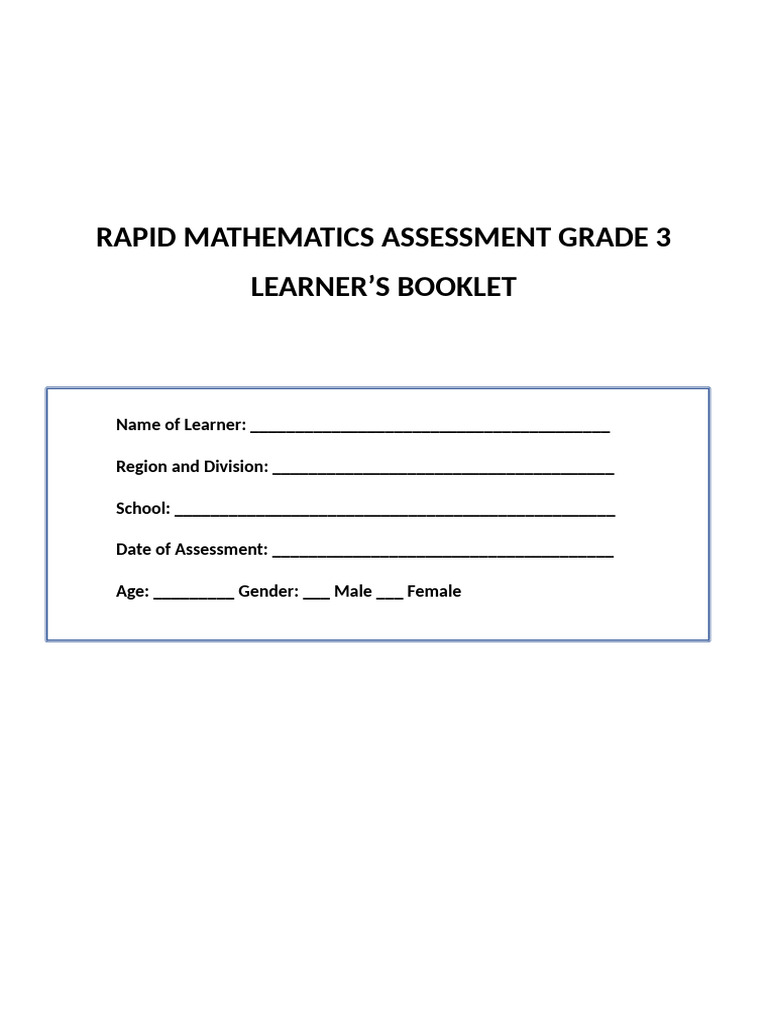 Grade 3 Rapid Math Assessment Booklet | PDF | Numbers | Elementary Geometry