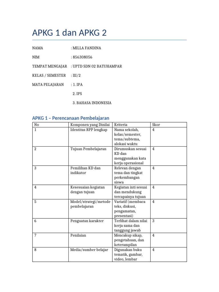 APKG 1 Dan 2 Milla Fandina | PDF
