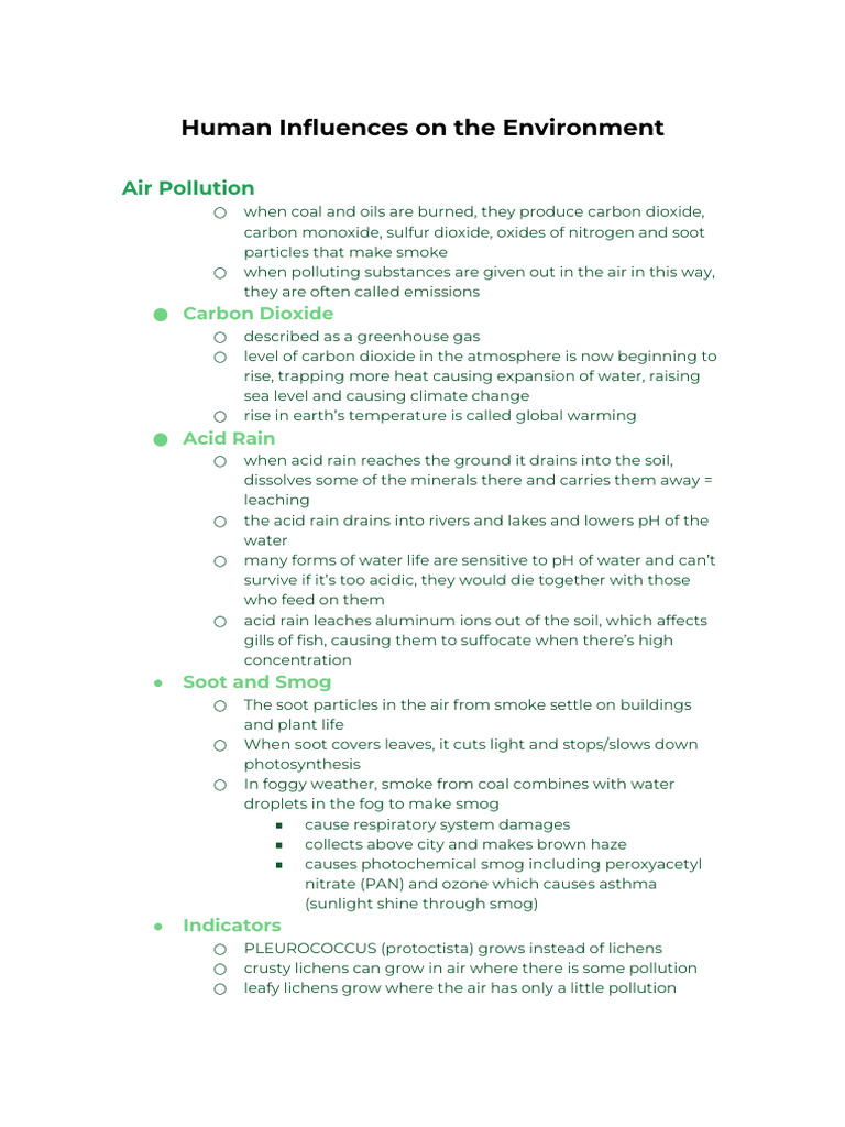 Human Influences On The Environment | PDF | Smog | Soil