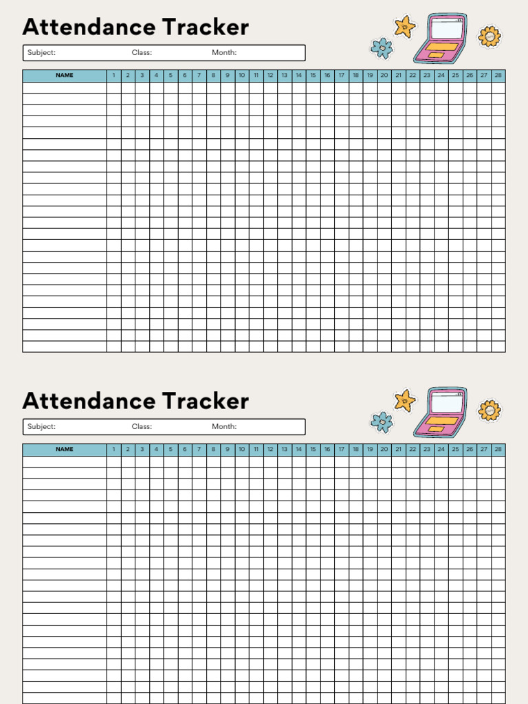 Attendance Tracker in Pastel Color | PDF