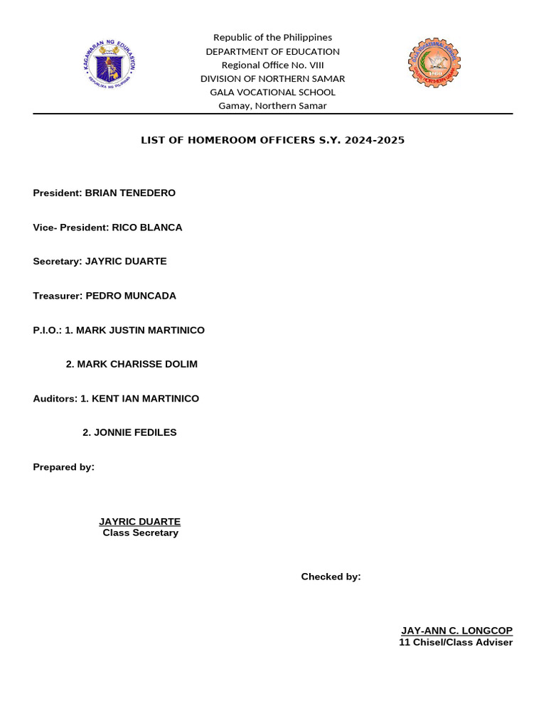 List of Officers 2024-2025 | PDF