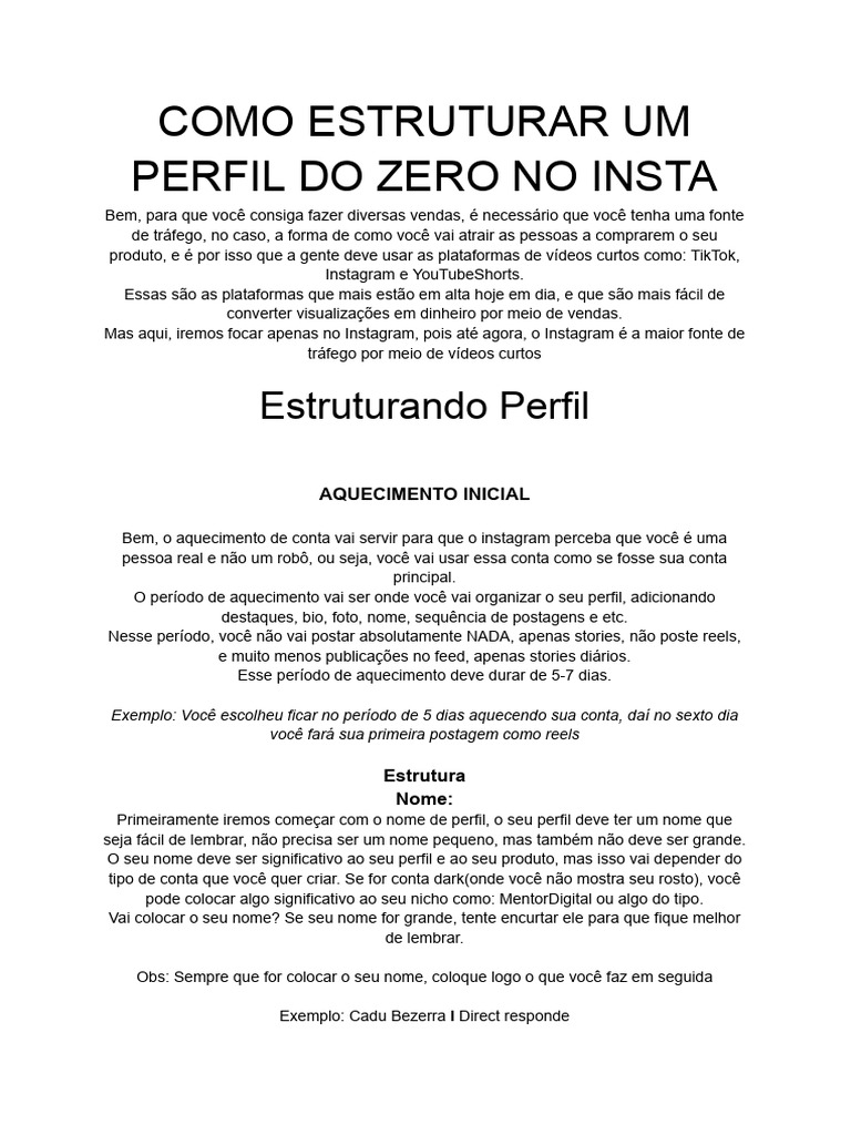Como Estruturar Um Perfil Do Zero No Instagram (Perfil Dark) | PDF