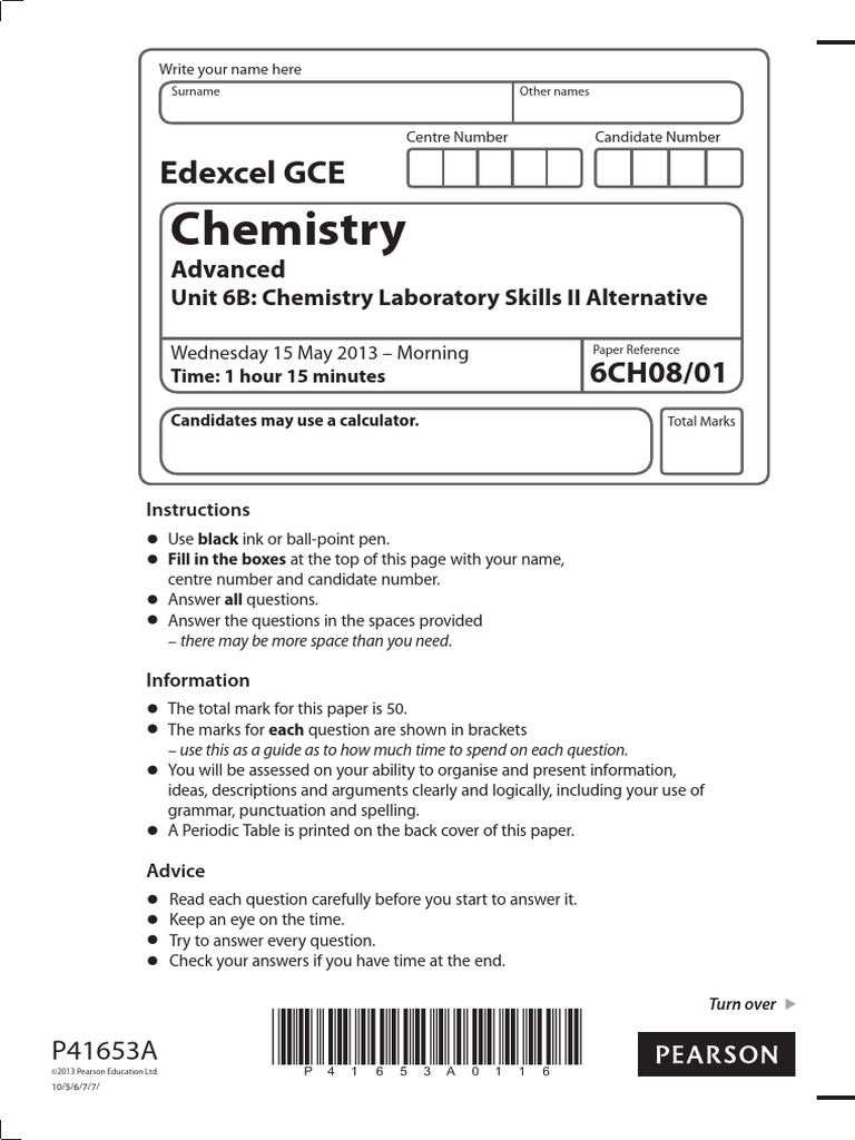 June 2013 QP - Unit 6 Edexcel Chemistry A-Level | PDF | Chemistry ...