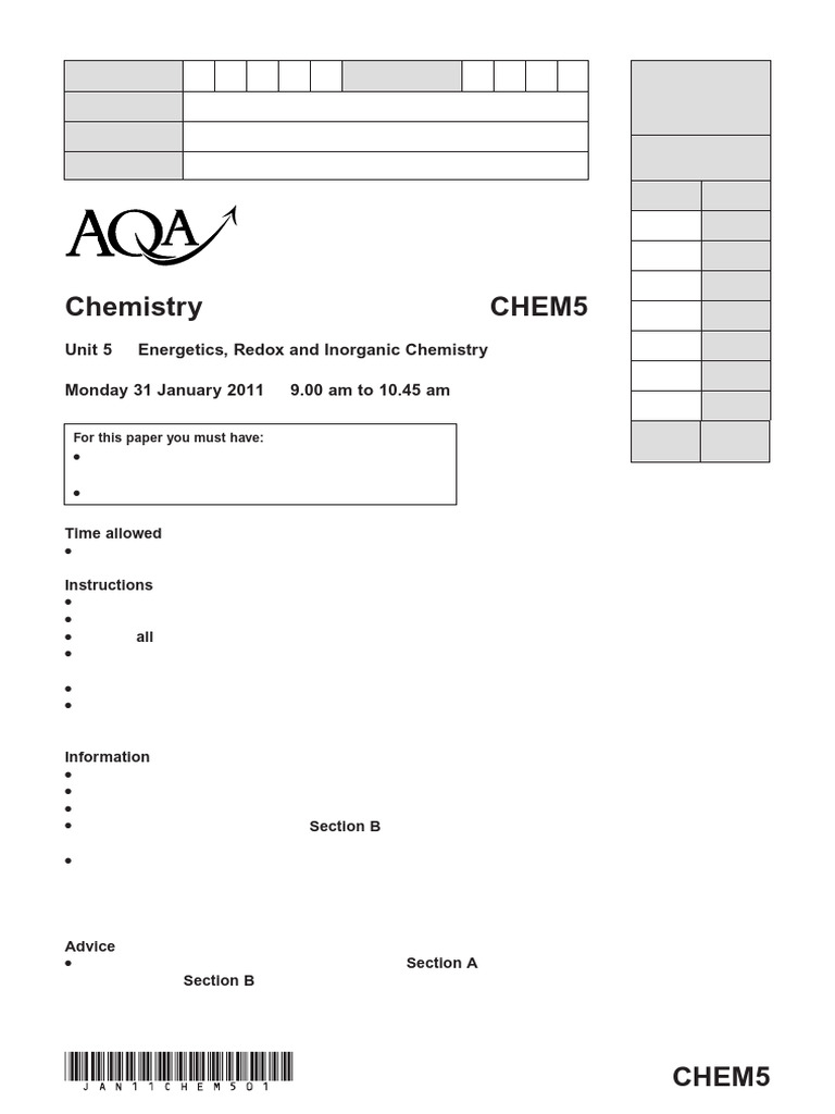January 2011 QP - Unit 5 AQA Chemistry A-Level | PDF | Coordination Complex | Chemical Reactions