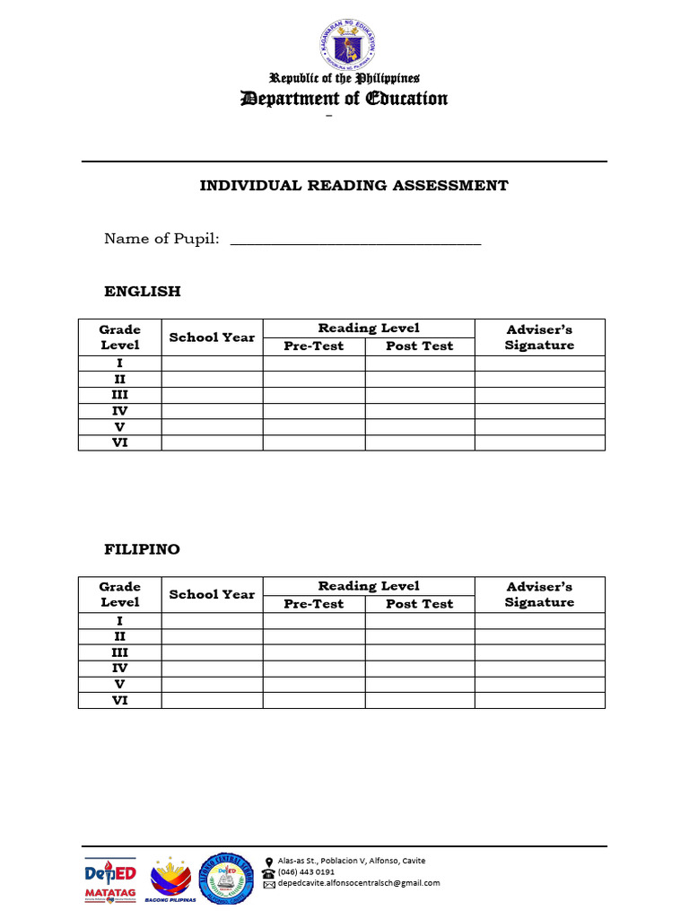 Individual Reading Assessment | PDF