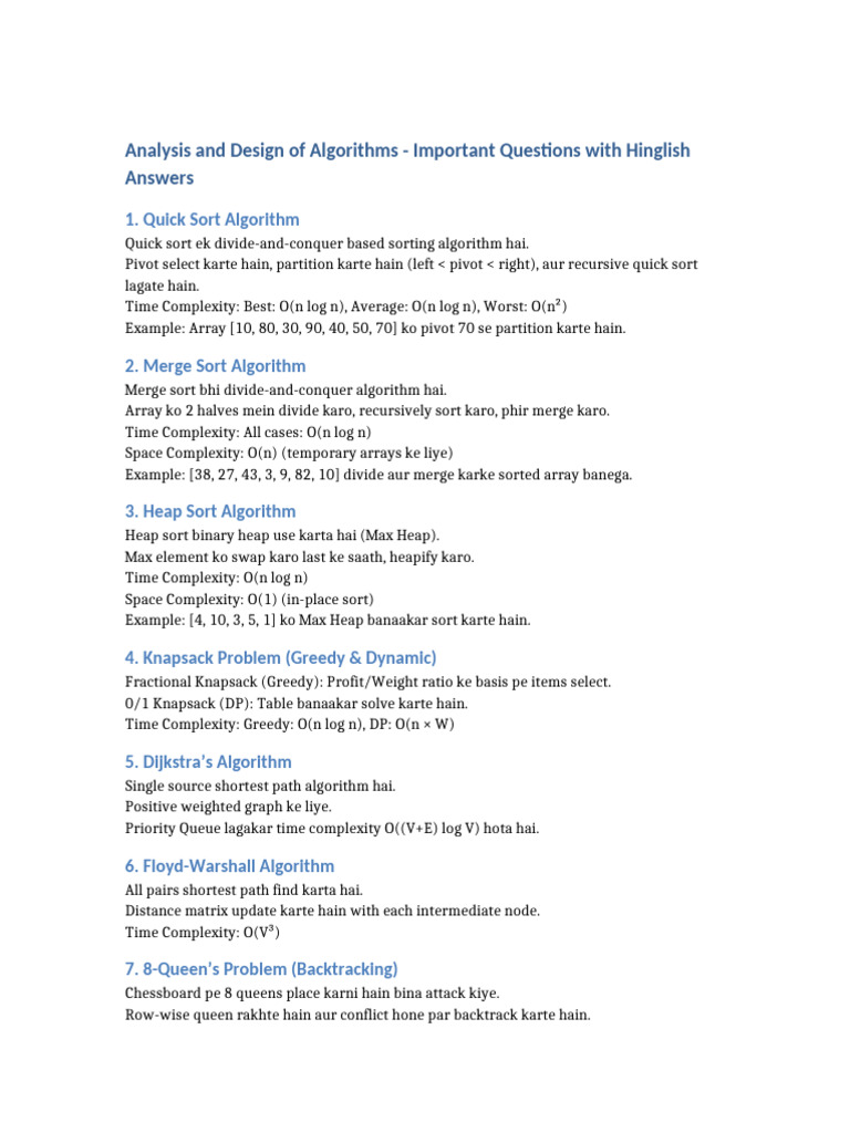 ADA Important Questions Answers | PDF | Mathematical Logic | Combinatorics