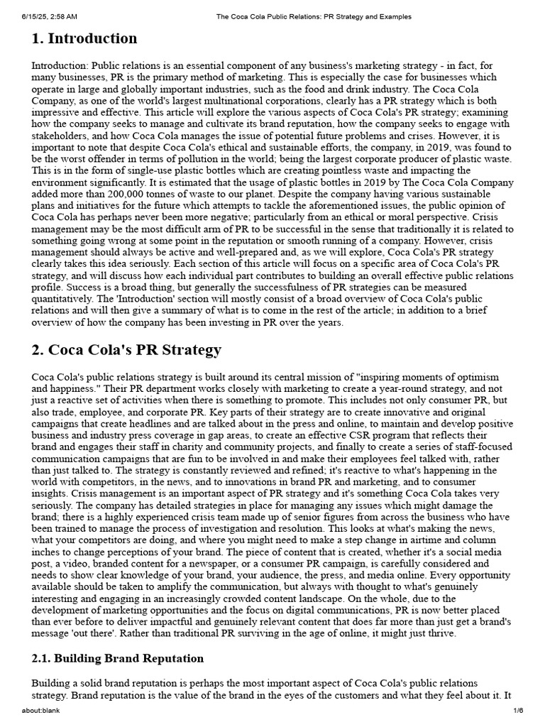 The Coca Cola Public Relations - PR Strategy and Examples | PDF | Public Relations | Crisis ...