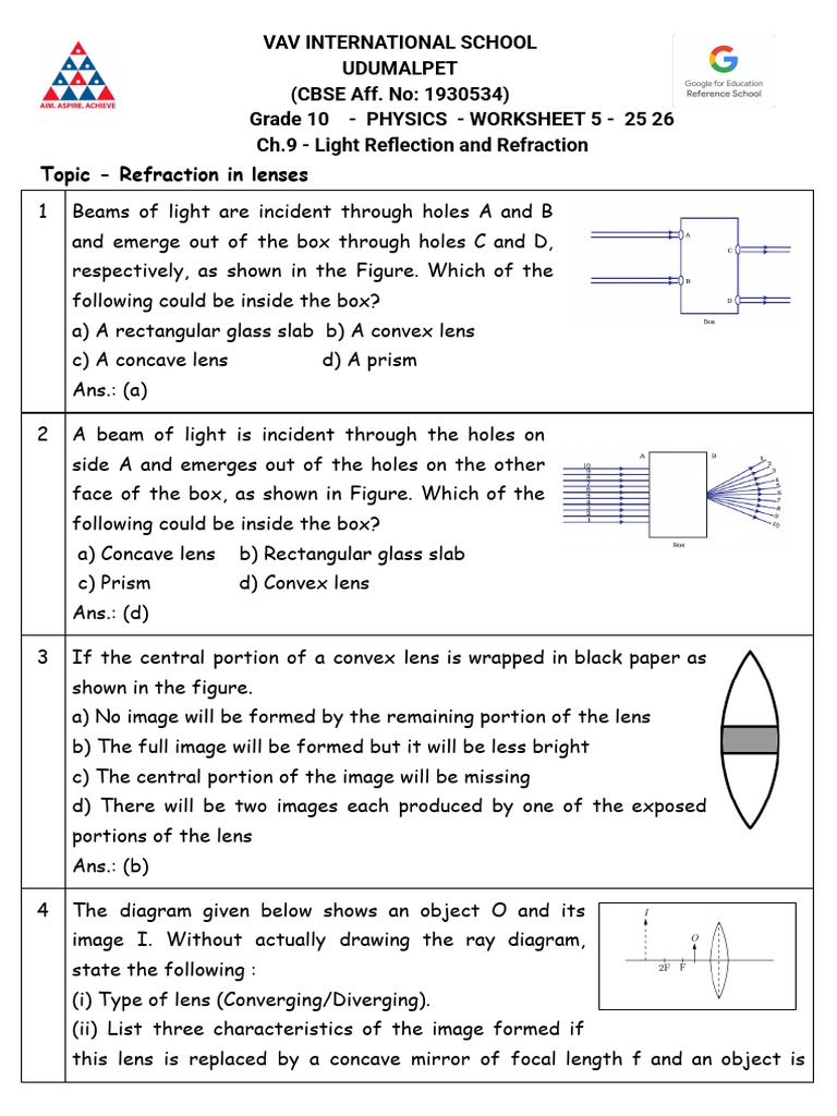 G10_Ch.9_Lens and Power Answers_Worksheet 5_ 2526 | PDF | Applied And ...