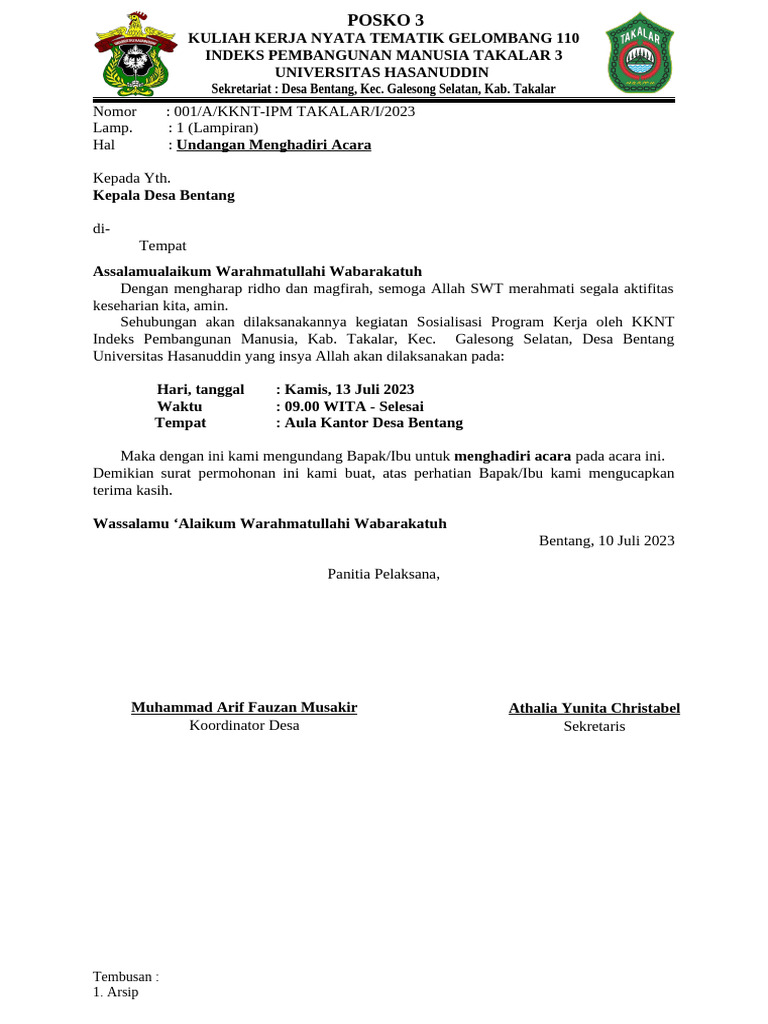 Undangan Seminar Proker Posko 3 Ipm Takalar 3 | PDF