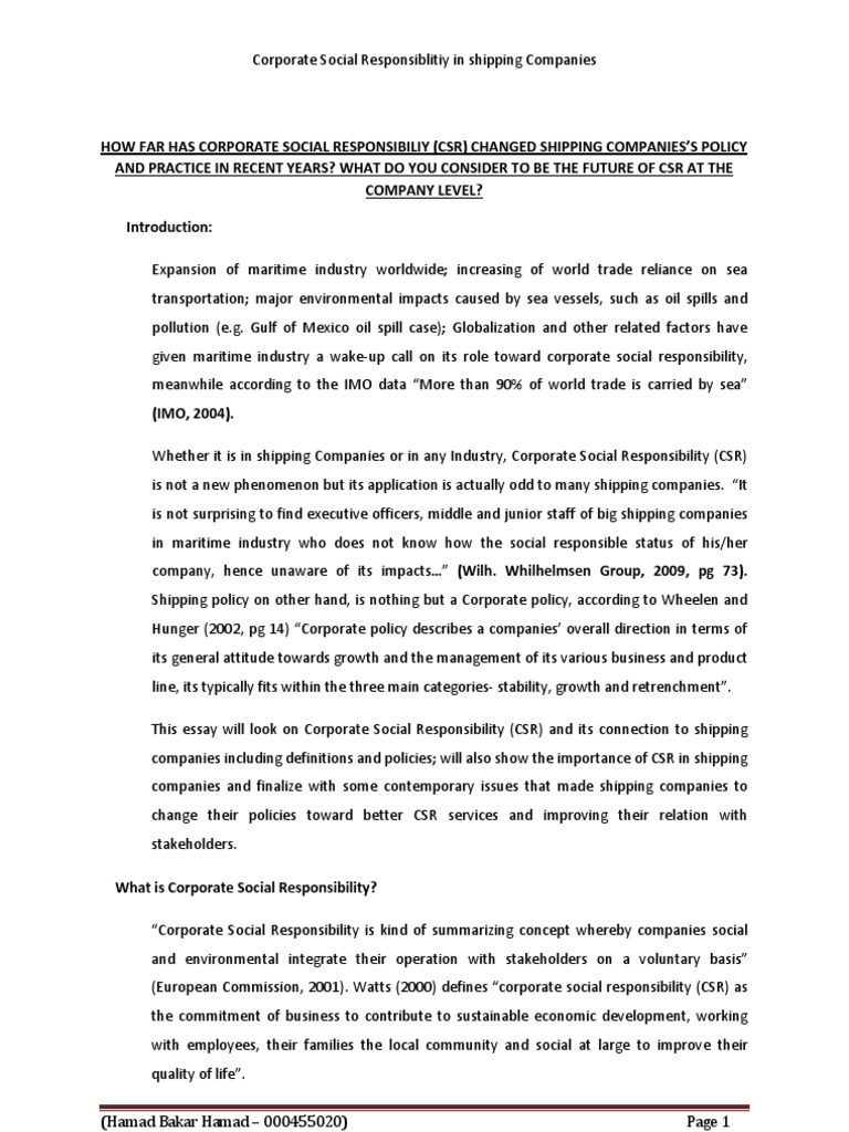 Corporate Social Responsibility in Shipping Companies | PDF | Corporate ...