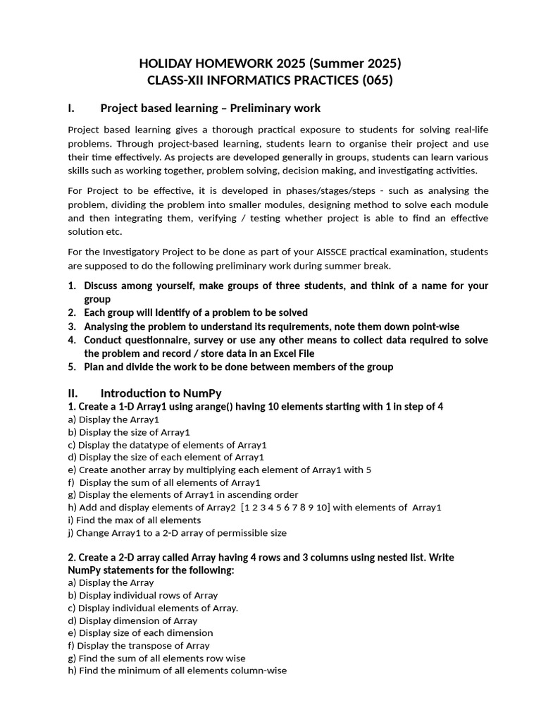 Ip - Xii - HHW Summer 2025 | PDF | Sql | Data Management