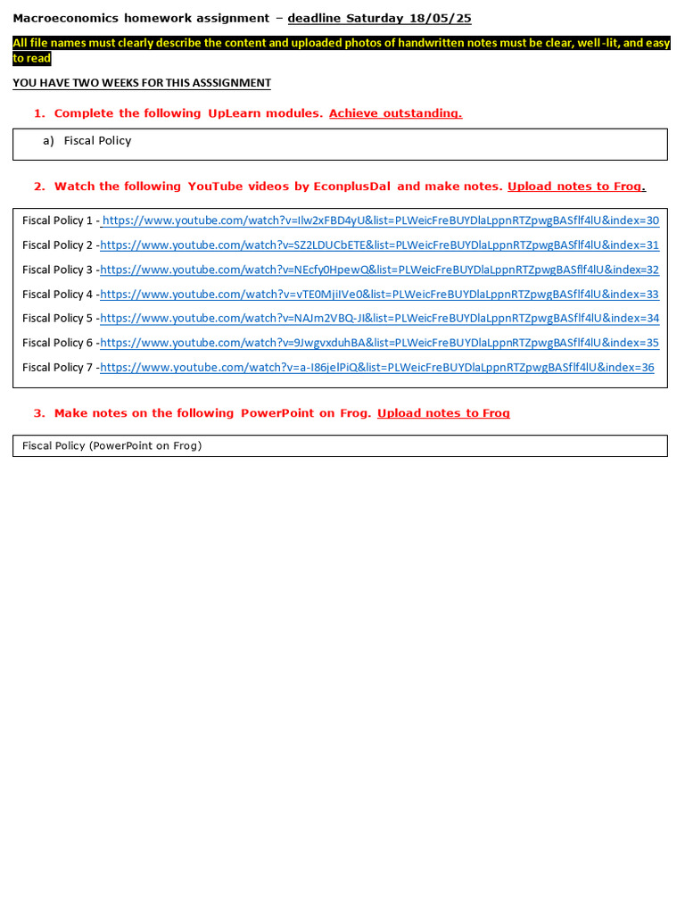 HW - Fiscal Policy (2 Week Assignment) - 1 | PDF