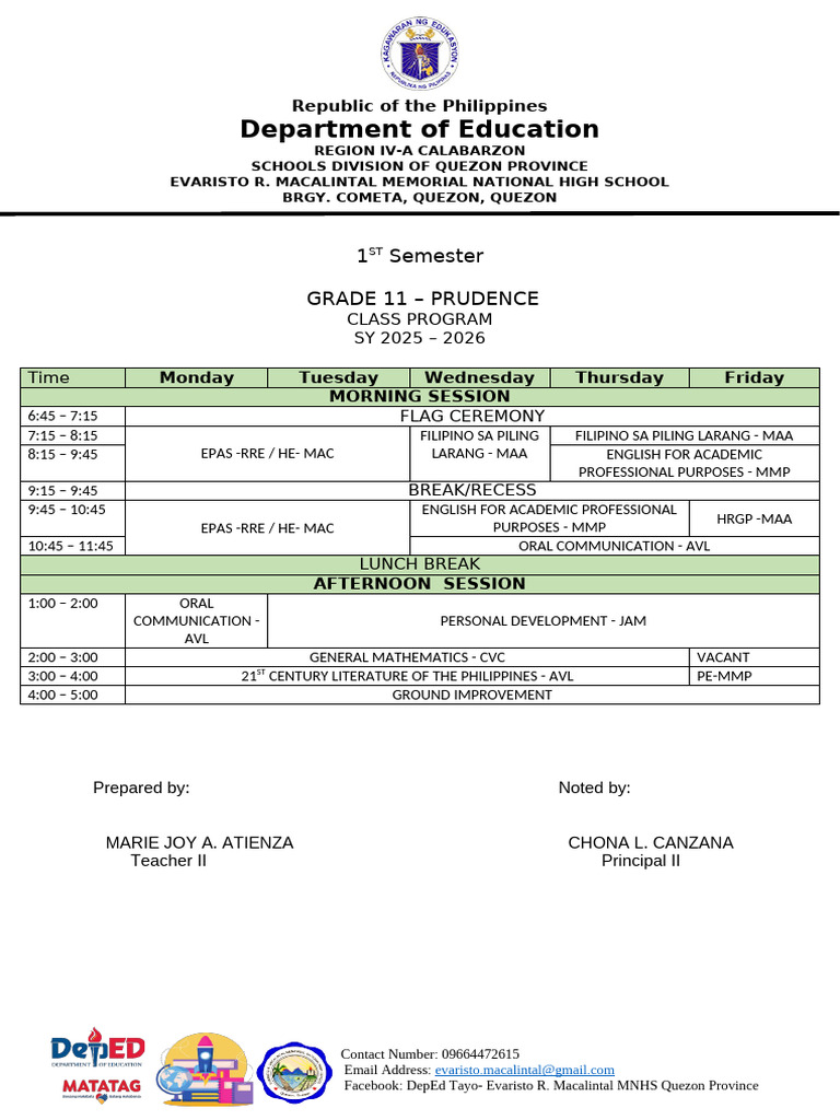 Class Program SY 2025-2026 Overview | PDF | Public Administration ...