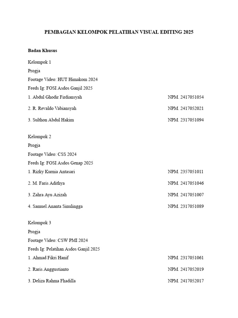 Pembagian Kelompok PVE | PDF