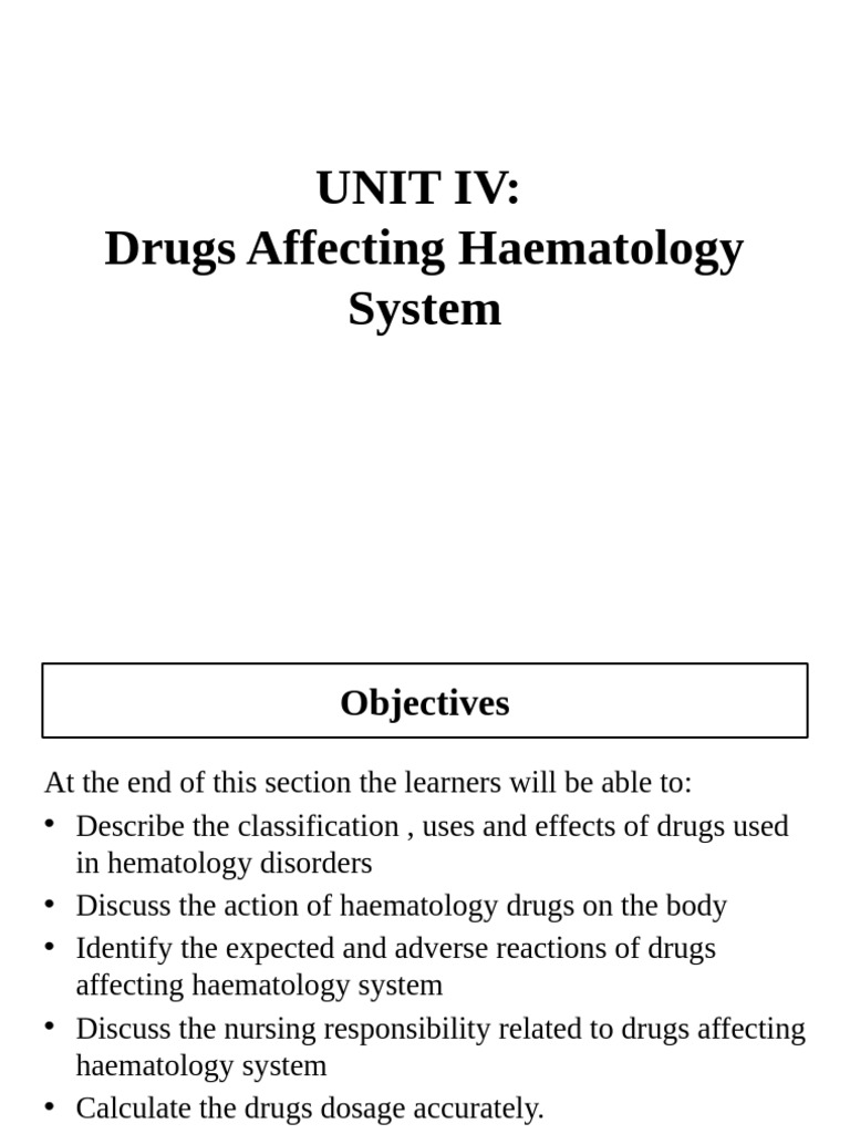 UNIT IV Haematologic Drugs BSN Semester 3rd | PDF | Coagulation | Platelet