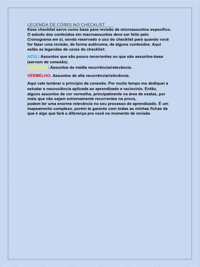 Legenda de Cores para Checklist de Estudos | PDF | Química | Trigonometria