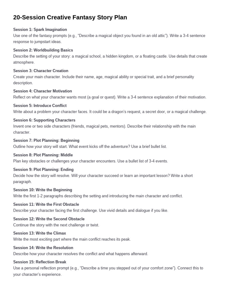 20-Session Creative Fantasy Story Plan | PDF | Peer Review