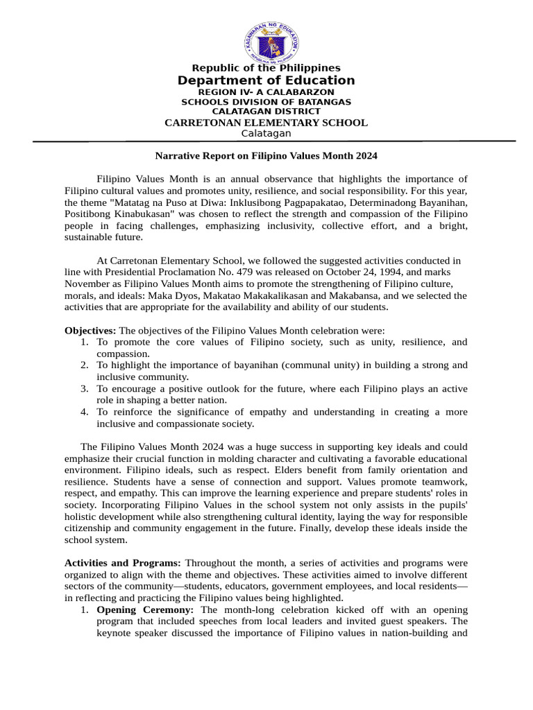 Filipino Values Month 2024 Report | PDF | Philippines | Social Psychology
