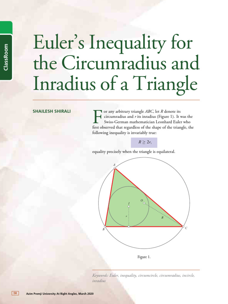 15 Eulers Inequality for the Circumradius and Inradius of a Triangle ...