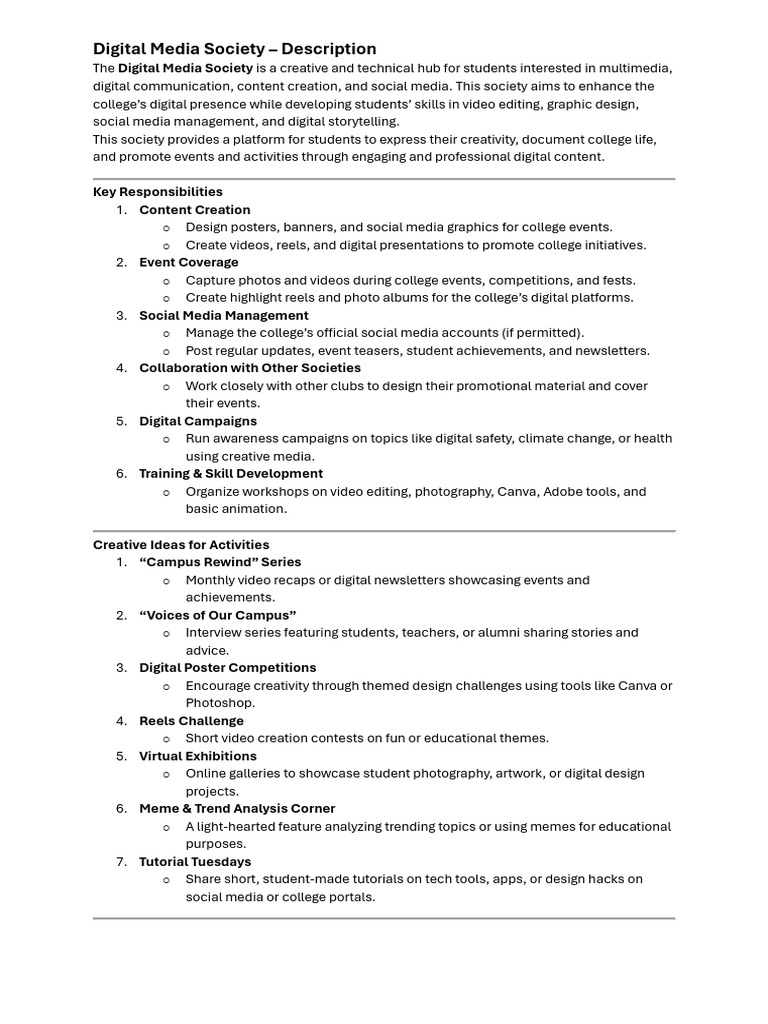 Digital Media Society Overview and Activities | PDF | Social Media ...