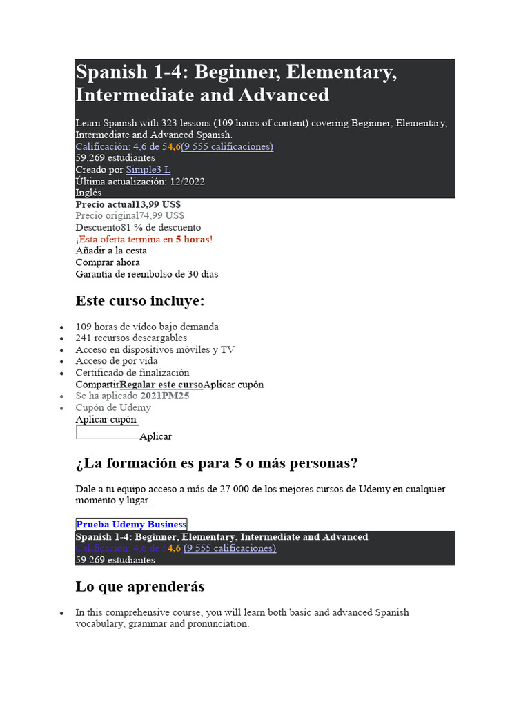 Temario Curso Español | PDF