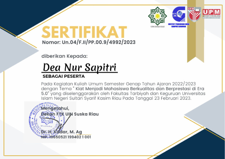 Sertifikat Kuliah Umum Dea PDF | PDF