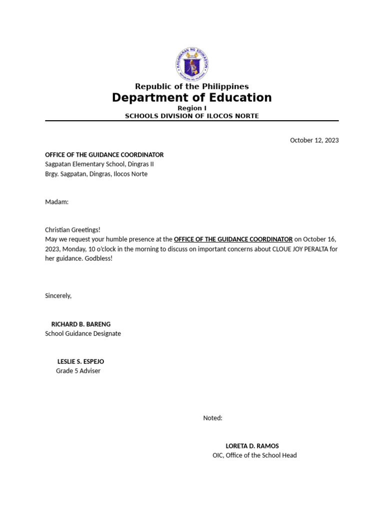 Guidance Request For Parent | PDF