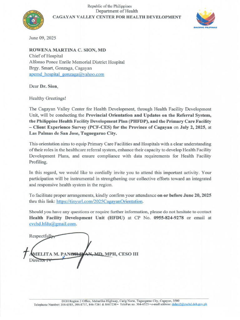 Invitation Letter On The Provincial Orientation and Updates On The ...