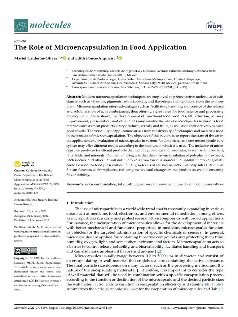 The Role of Microencapsulation in Food A | PDF | Probiotic | Antioxidant