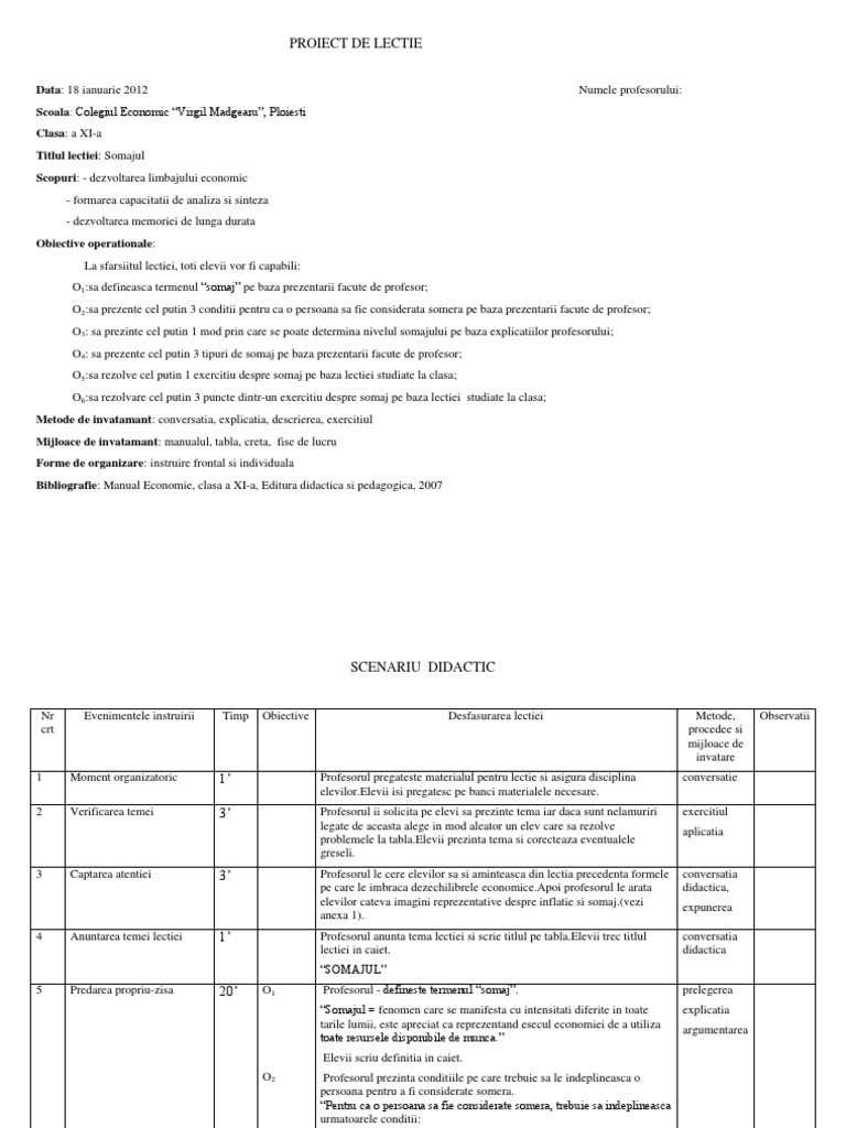 Proiect de Lectie | PDF